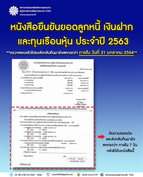 หนังสือยืนยันยอดลูกหนี้ เงินฝาก และทุนเรือนหุ้น ประจำปี 2563