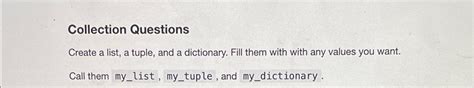 solved collection questionscreate a list a tuple and a