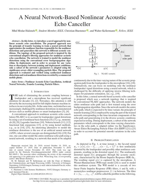 A Neural Network Based Nonlinear Acoustic Echo Canceller Pdf Artificial Neural Network