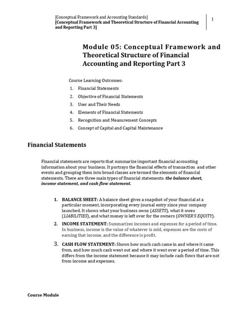 W3 Module 5 Conceptual Framework Andtheoretical Structure Of Financial Accounting And Reporting