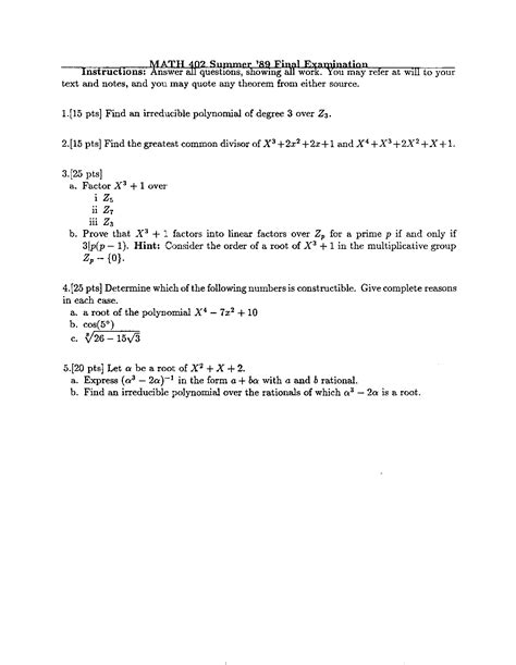 5 Questions On Algebraic Structures For Final Exam Math 402 Docsity