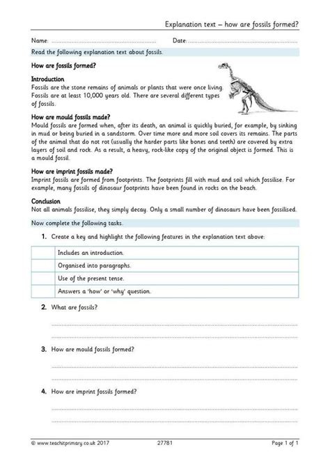 12 Fossils Reading Worksheet Text Features Worksheet Reading Worksheets Text Features