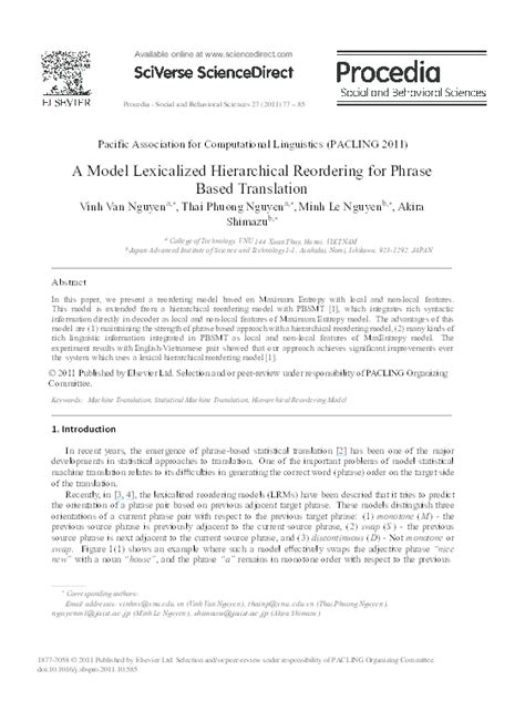 pdf a model lexicalized hierarchical reordering for phrase based