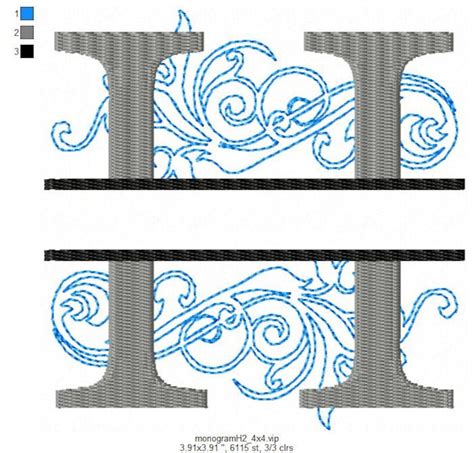 Split Monogram H Embroidery Design Font With Swirl Motif Etsy