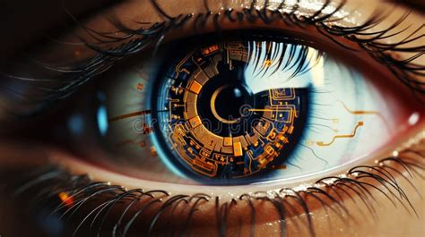 Hyperrealistic Human Eye Close Up With Microchip In The Center Of The