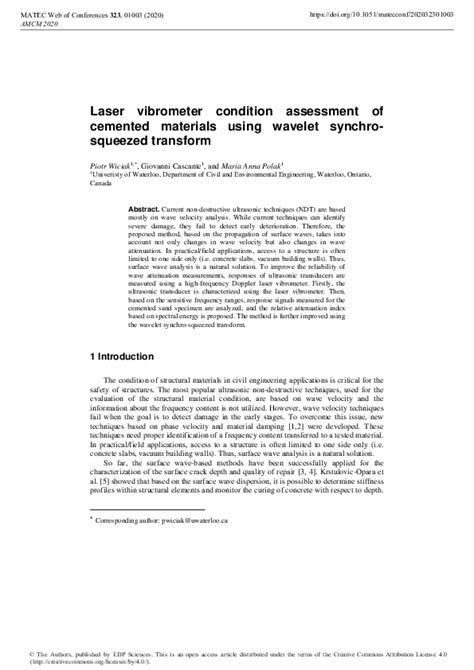 Pdf Laser Vibrometer Condition Assessment Of Cemented Materials Using