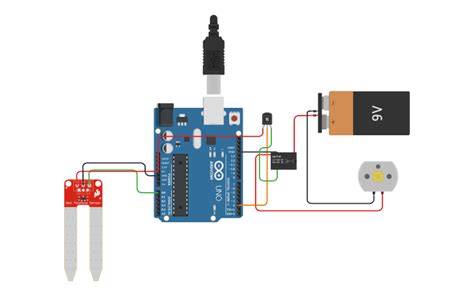 circuit design เครื่องวัดค่าความชื้นต้นไม้อัตโนมัติ tinkercad