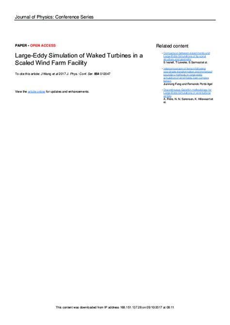 Pdf Large Eddy Simulation Of Waked Turbines In A Scaled Wind Farm