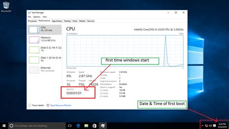 windows 10 up time in task manager show wrong time period