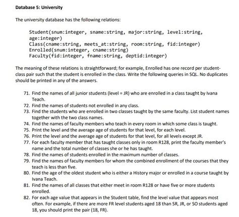 Solved Database 5 University The University Database Has