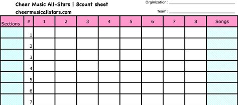 Printable Template Cheer 8 Count Sheets Templates Printable