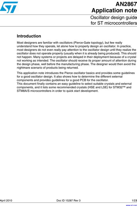 Oscillator Design Guide For St Microcontrollers Application