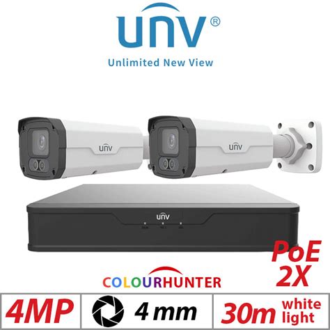 4MP 4CH UNIVIEW IP KIT 2X COLORHUNTER 24 7 COLOUR DUAL ILLUMINATORS BULLET NETWORK CAMERA