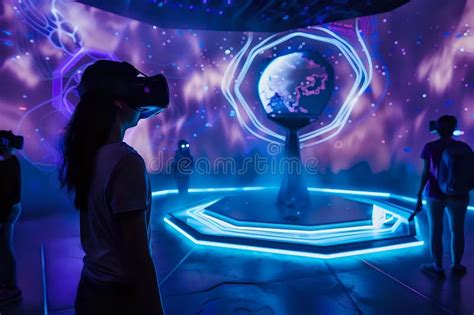 Immersive Virtual Reality Experience Exploring A Digital Globe With Interactive Lights And
