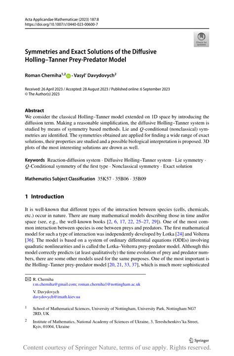 Pdf Symmetries And Exact Solutions Of The Diffusive Hollingtanner