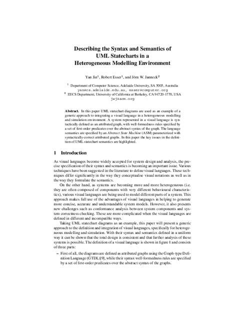 Pdf Describing The Syntax And Semantics Of Uml Statecharts In A