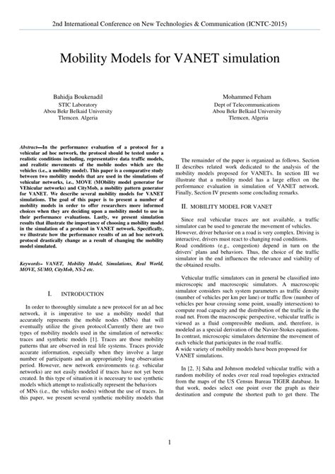 pdf mobility models for vanet simulation