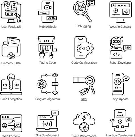 Collection Of Web Programming Linear Mini Vector Image