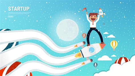 별이 빛나는 하늘 통해 비행 하는 로켓 우주선에 붉은 깃발 서 들고 사업가 비즈니스 개념을 시작 합니다 Eps10 벡터 결심에 대한 스톡 벡터 아트 및 기타 이미지 Istock