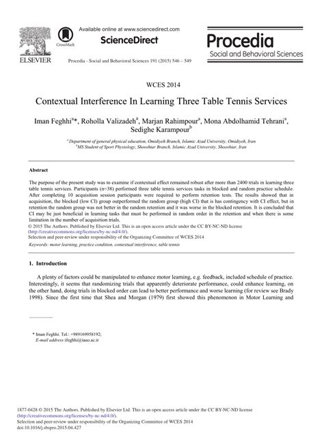 Pdf Contextual Interference In Learning Three Table Tennis Services
