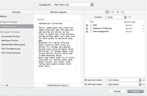Compile Pane Stuck On Section Layouts Scrivener For Macos