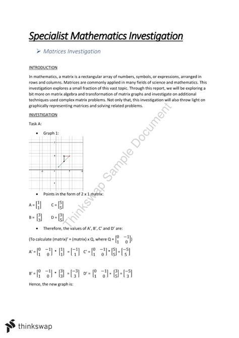 Matrices Investigation Specialist Mathematics Year 11 Sace Thinkswap