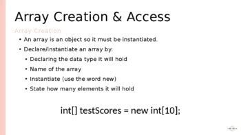 Unit Array AP Computer Science A PowerPoint By Finchs Nest