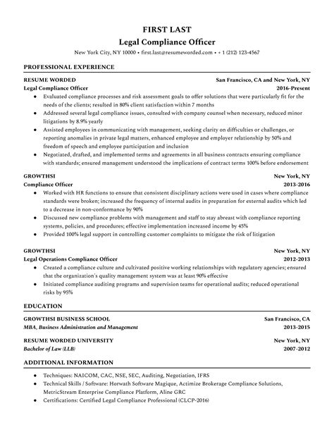 Compliance Officer Resume Examples For 2026 Resume Worded