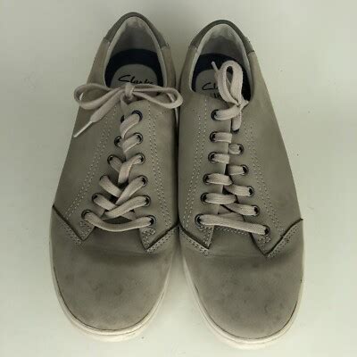 Clarks Shoes Lace Up Casual Sneakers Men Size 8m Gray Leather Upper Ebay