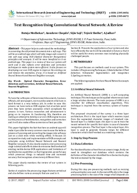 Pdf Text Recognition Using Convolutional Neural Network A Review