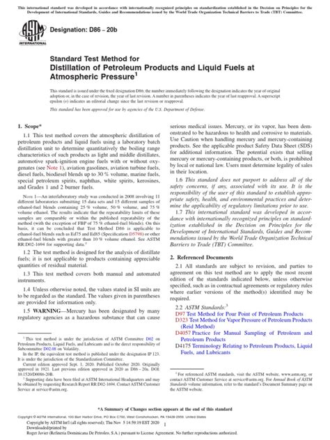 Astm D86 20b Standard Test Method For Distillation Pdf Pdf