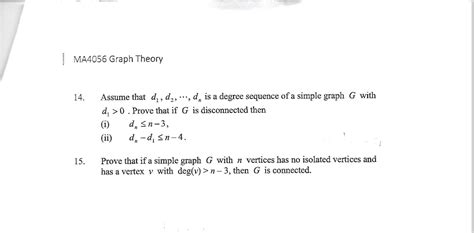 solved ma4056 ﻿graph theoryassume that d1 d2 cdots dn ﻿is a