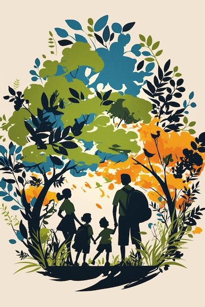 야외 조각 공원 을 방문 하는 가족 프리미엄 Ai 생성 벡터