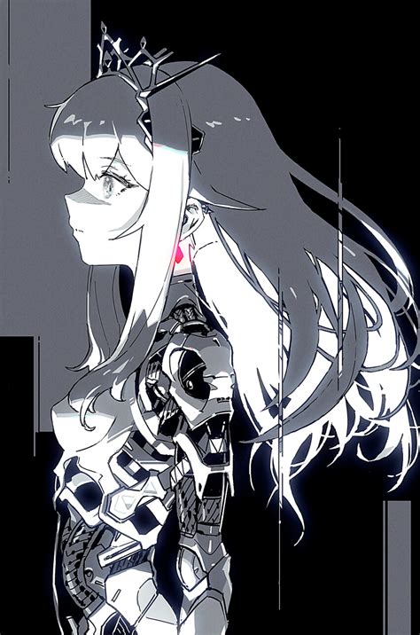 Jnt Original Absurdres Highres 1girl Abstract Background Android Barbell Piercing Black