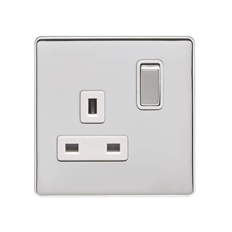 Screwless 13A 1 Gang DP Switched Socket Polished Chrome White