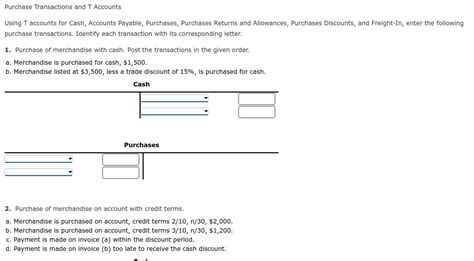 Solved Purchase Transactions And T Accounts Using T Accounts