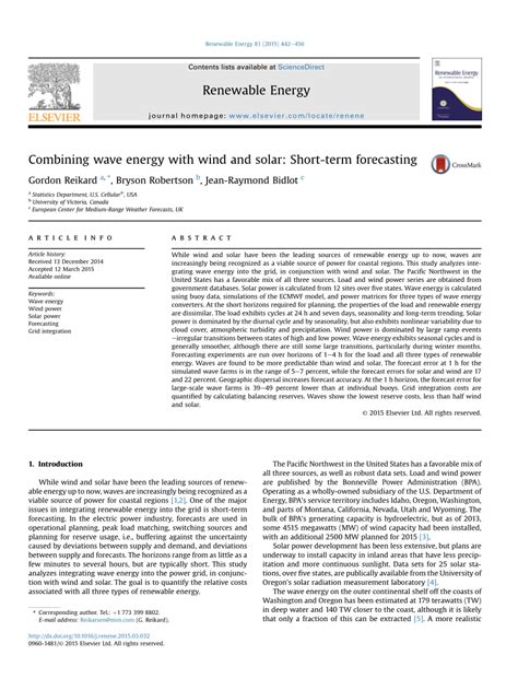 Pdf Combining Wave Energy With Wind And Solar Short Term Forecasting