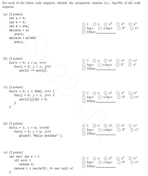 Solved For Each Of The Below Code Snippets Identify The