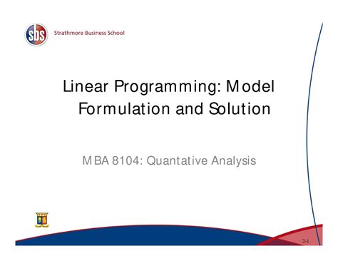 Linear Programming Ppt 2 Linear Programming M Odel Formulat Ion And Solut Ion M Ba 8104