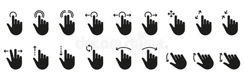Gesture Slide Swipe Left Symbol Collection On White Background Hand Finger Drag Left Line And
