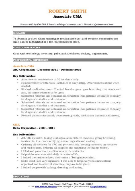 CMA Resume Samples QwikResume