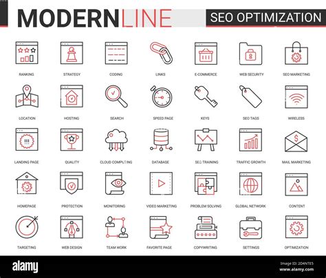 Seo Optimization Technology Vector Illustration Set Linear Tech Analytics Website Symbols For