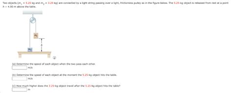 Solved Two Objects M 5 25 Kg And My 3 25 Kg Are