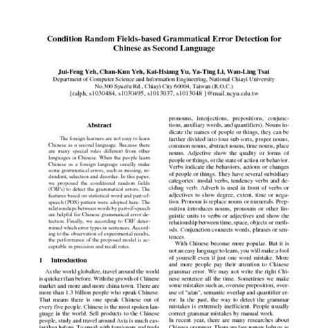 Condition Random Fields Based Grammatical Error Detection For Chinese As Second Language Acl