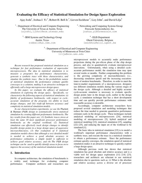 Pdf Evaluating The Efficacy Of Statistical Simulation For Design Space Exploration