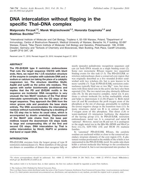 Pdf Dna Intercalation Without Flipping In The Specific Thai Dna Complex