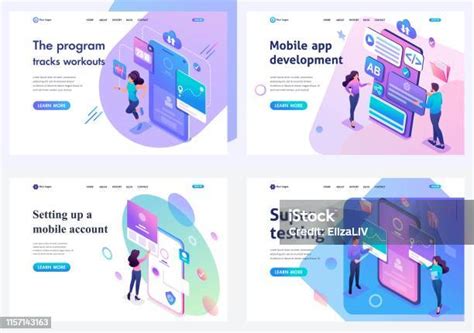 아이소메트릭 방문 페이지 개념 모바일 애플리케이션 테스트 모바일 애플리케이션 개발 및 설정 설정 웹 사이트 및 모바일 앱 개발용