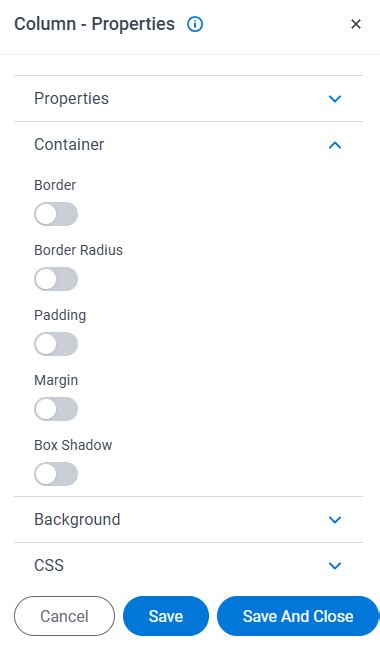 Column Properties Screen