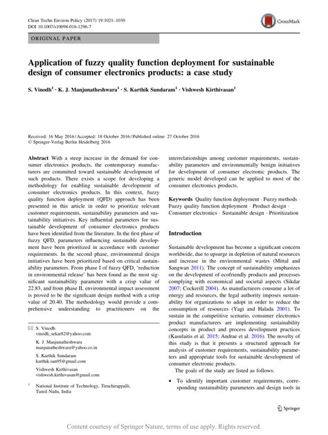 Application Of Fuzzy Quality Function Deployment For Sustainable Design Of Consumer Electronics