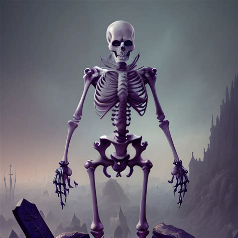 Weak Skeleton On Cementary Full Body View High Fantasy Insane